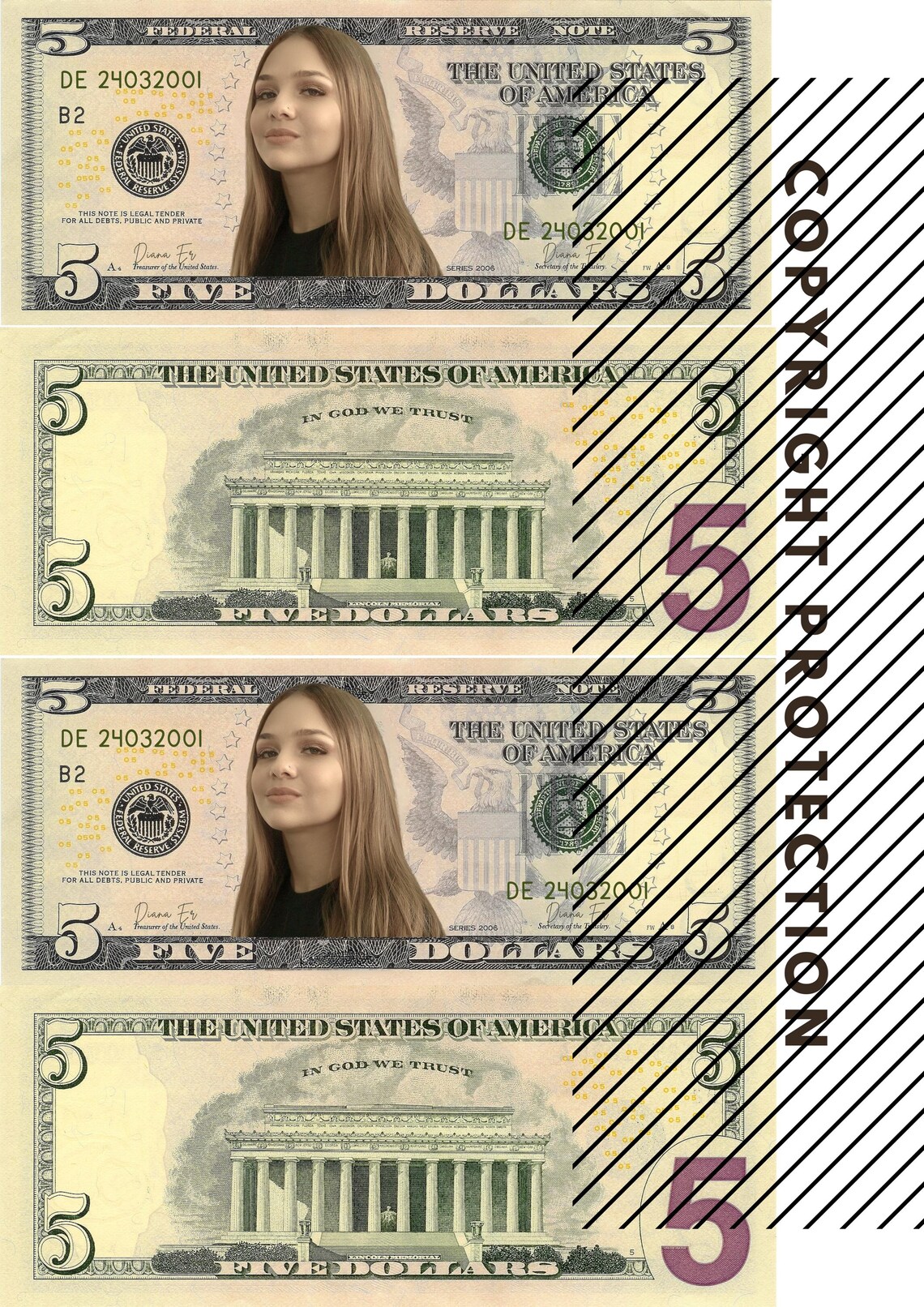 5 Dollar Bill, Your Face on Money, Game Money, Party Money, Custom ...