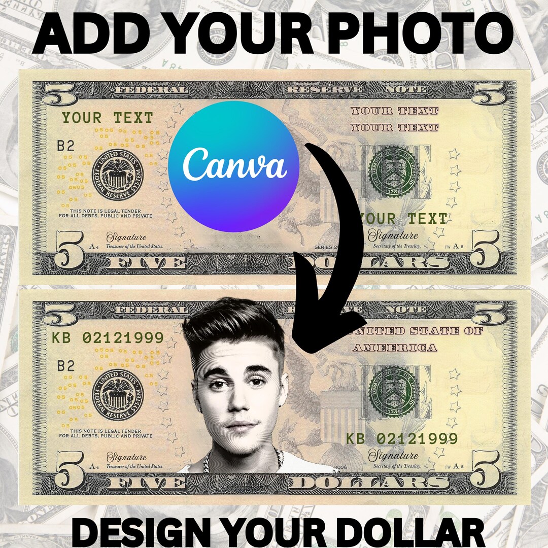 Personalized Face on Money Template: Custom Party Favors (digital ...