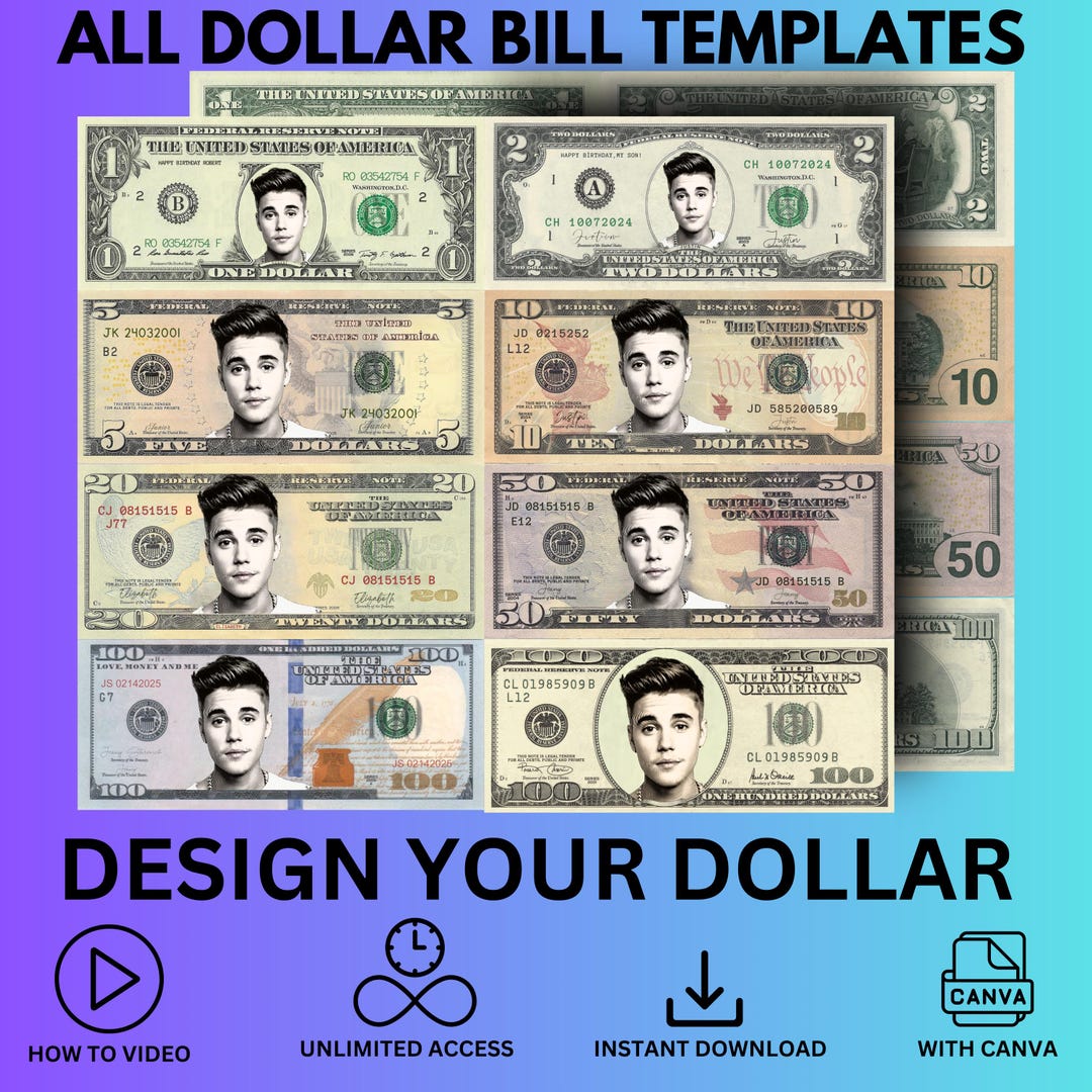 All Dollar Bill Template, Your Face on Money, Play Money, Custom Money ...