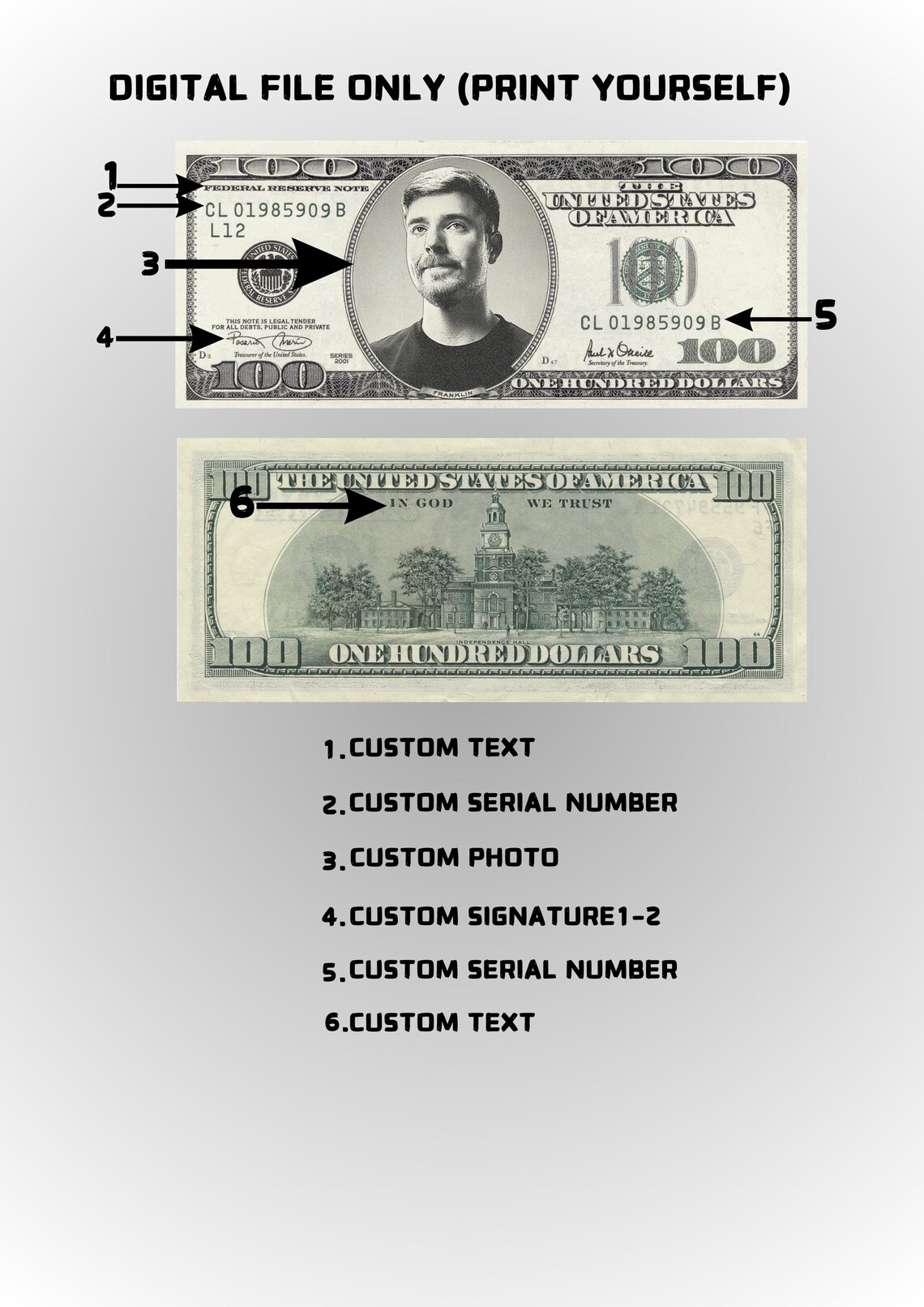Personalized 100 Dollar Bill, Your Face on Money Custom Money Game ...