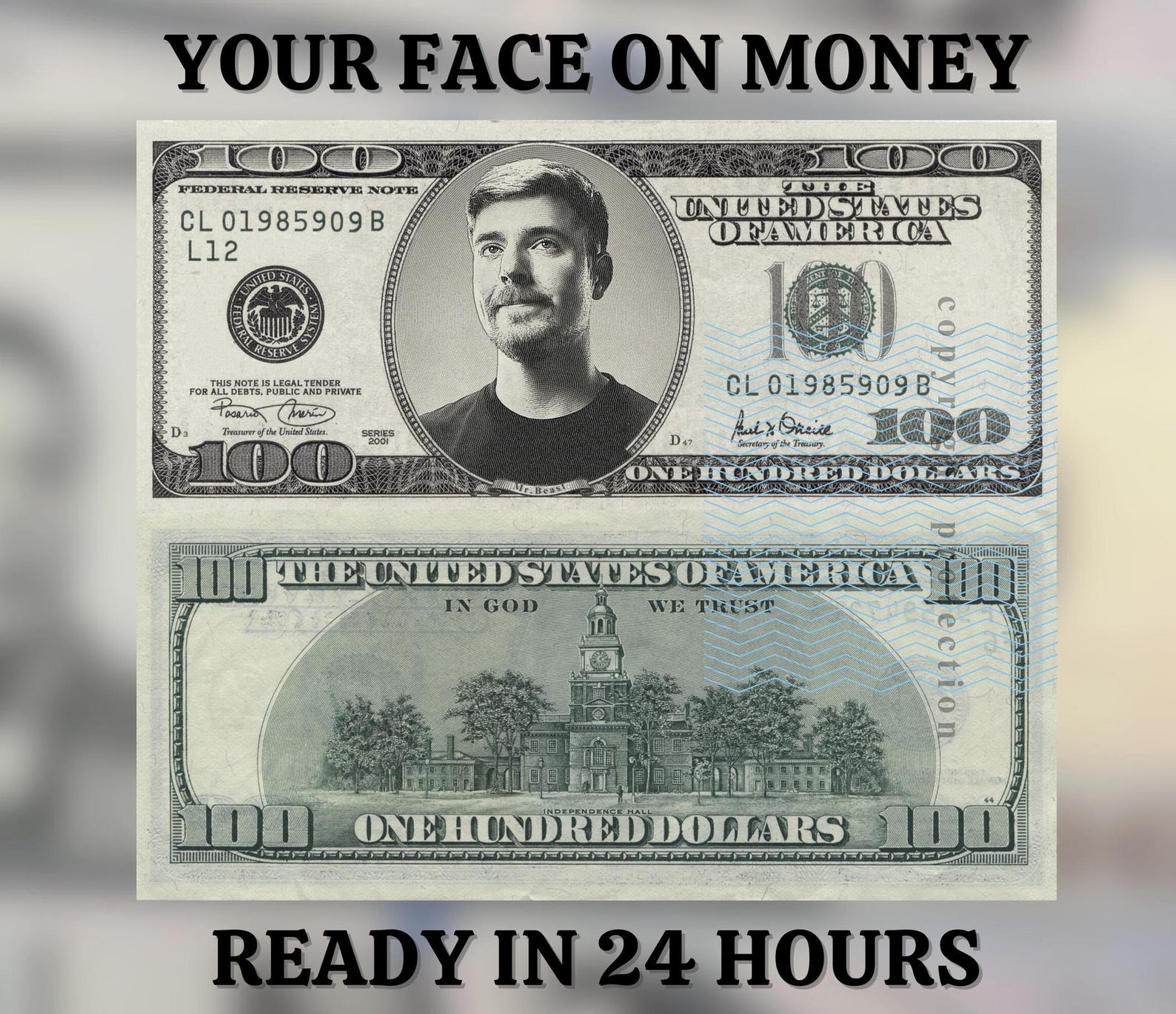 Personalized 100 Dollar Bill, Your Face on Money Custom Money Game ...