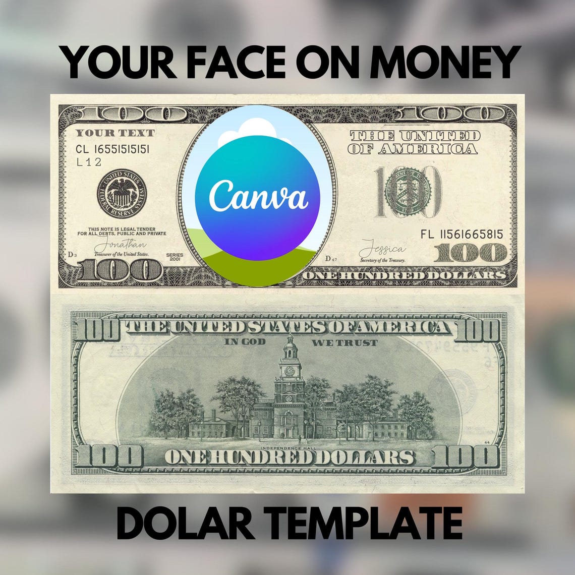Personalized Face 100 Dollar Bill Template (digital) - Etsy