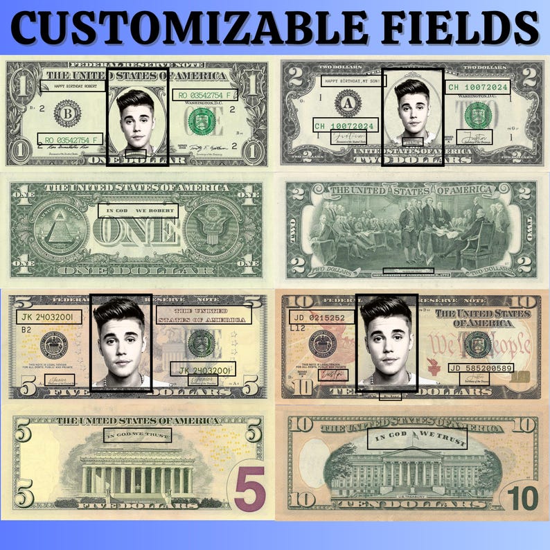 All Dollar Bill Template, Your Face on Money, Play Money, Custom Money ...