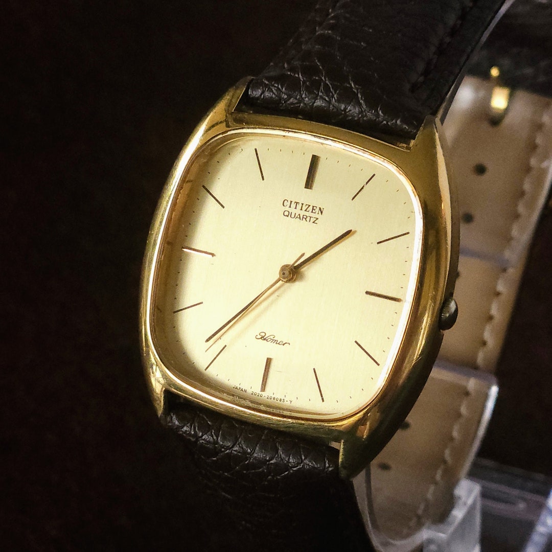 Vintage Citizen Square Art Deco Gold Brushed Dial Mens Watch Made 70s ...