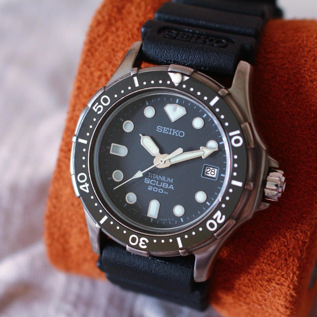 Seiko Scuba Diver Titanium Black Dial Mens Watch - 7N35-6110 - 2004 - Etsy