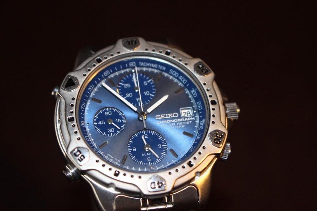 Vintage Seiko Blue Face Chronograph Mens Watch 7T32-6E40 Made 1991 - Etsy