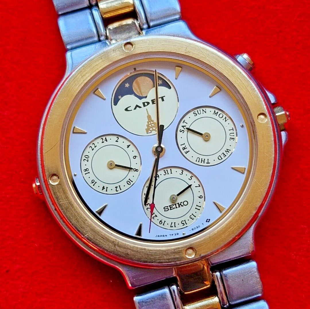 Vintage Seiko Cadet Moonphase Mens Watch 7F39-6050 Fully Working - Etsy UK