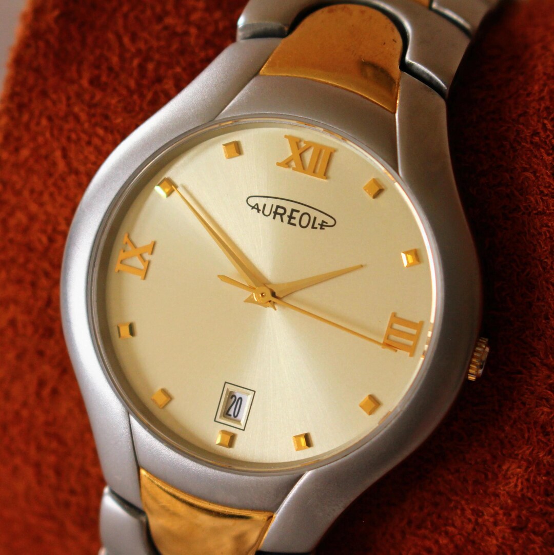 Aureole Two Tone Dress Watch Sapphire Crystal Date at 6 - 90s - SW-429M ...