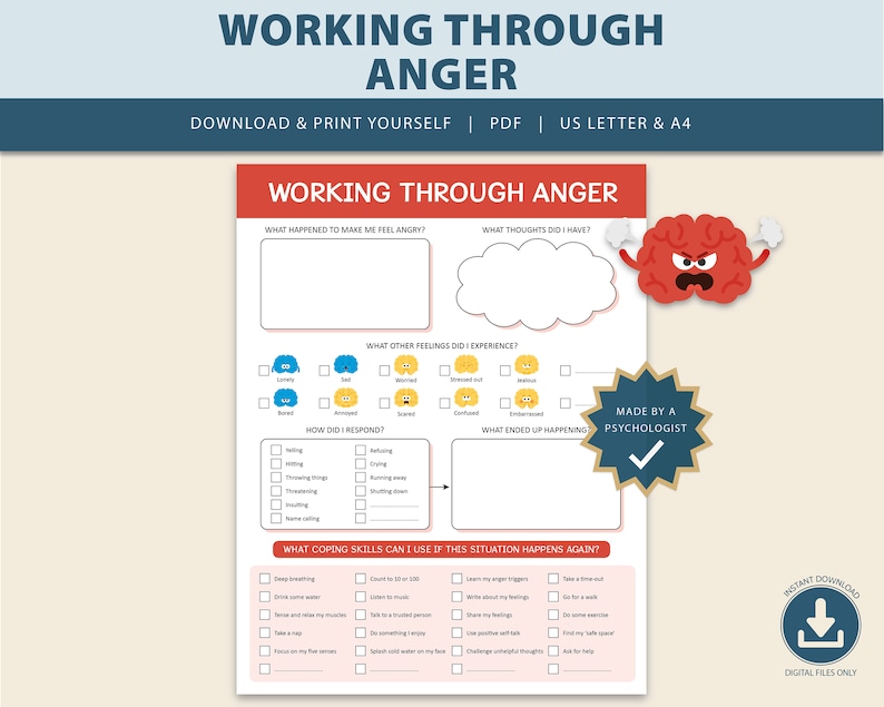 Anger Management 18 Printable Pages, Coping Skills Bundle, CBT ...