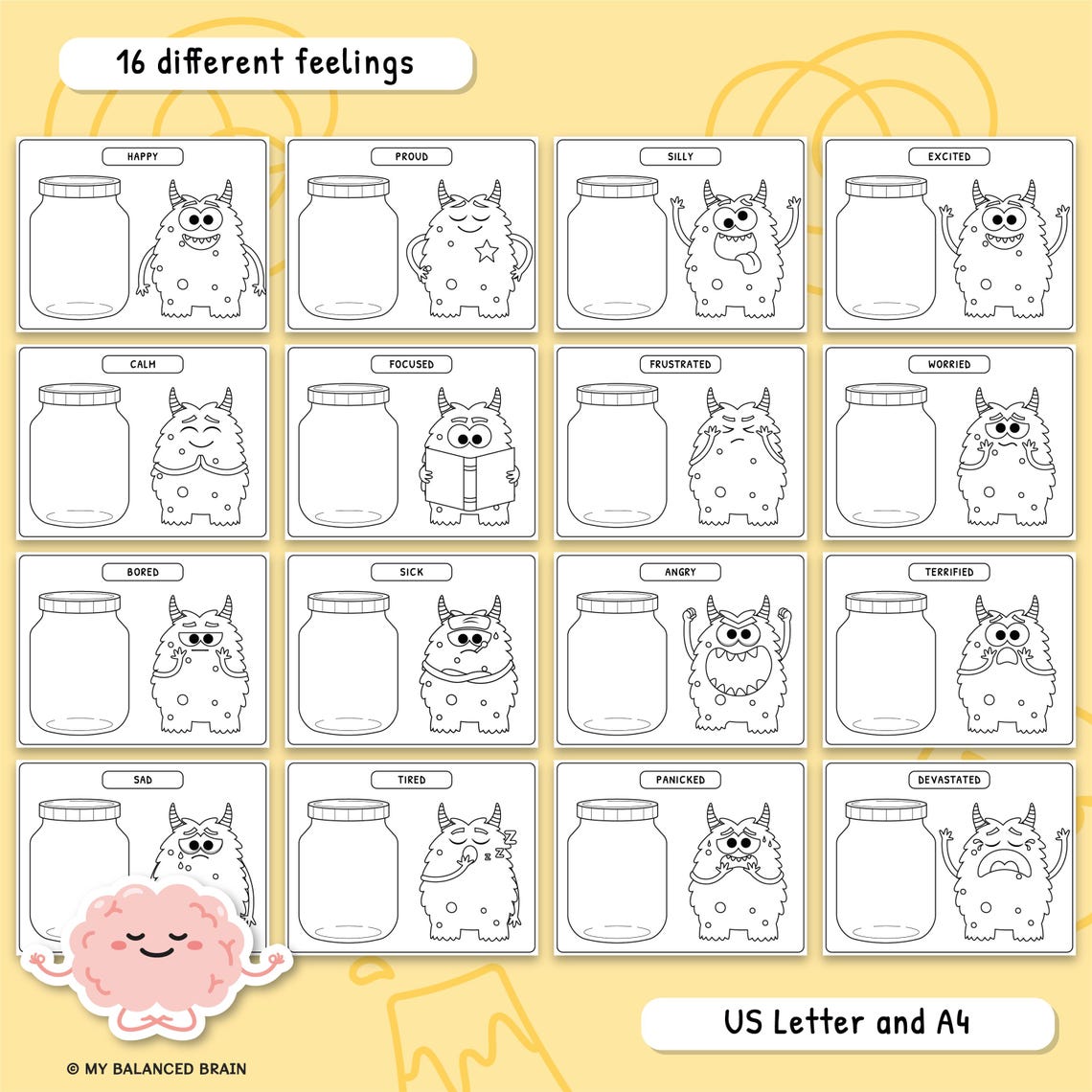 Monster Feelings Jar, 16 Emotions Coloring Activity, Zones of ...