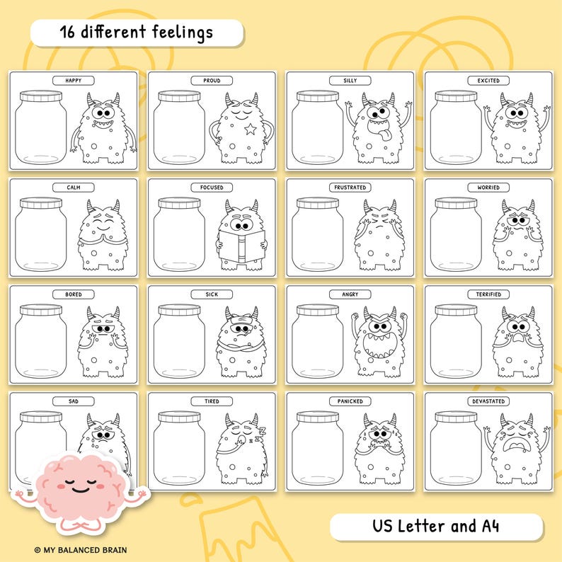 Monster Feelings Jar, 16 Emotions Coloring Activity, Zones of ...