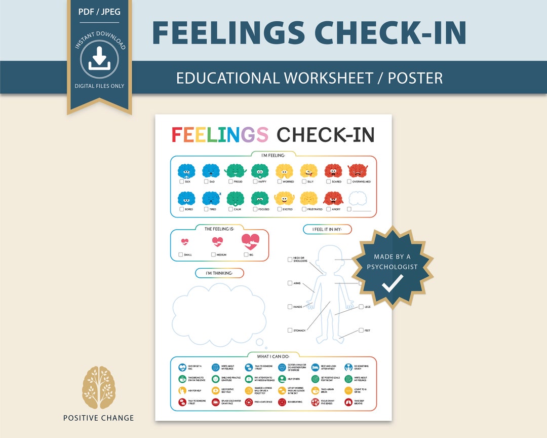 Feelings Check-in Worksheet With Coping Skills, Emotional Self ...