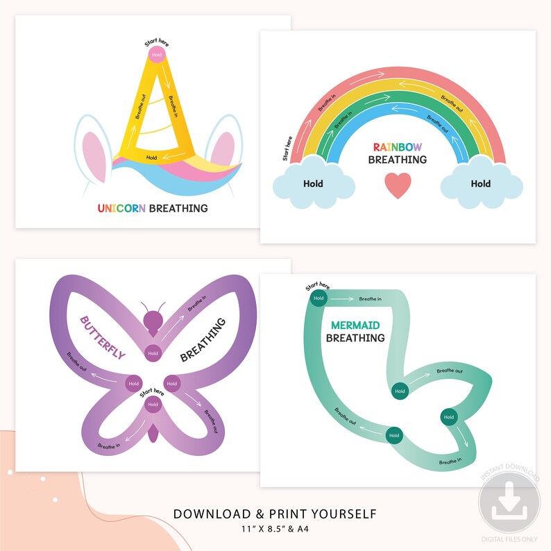Mindfulness Breathing Exercises for Kids, Finger Tracing Cards, Calm ...