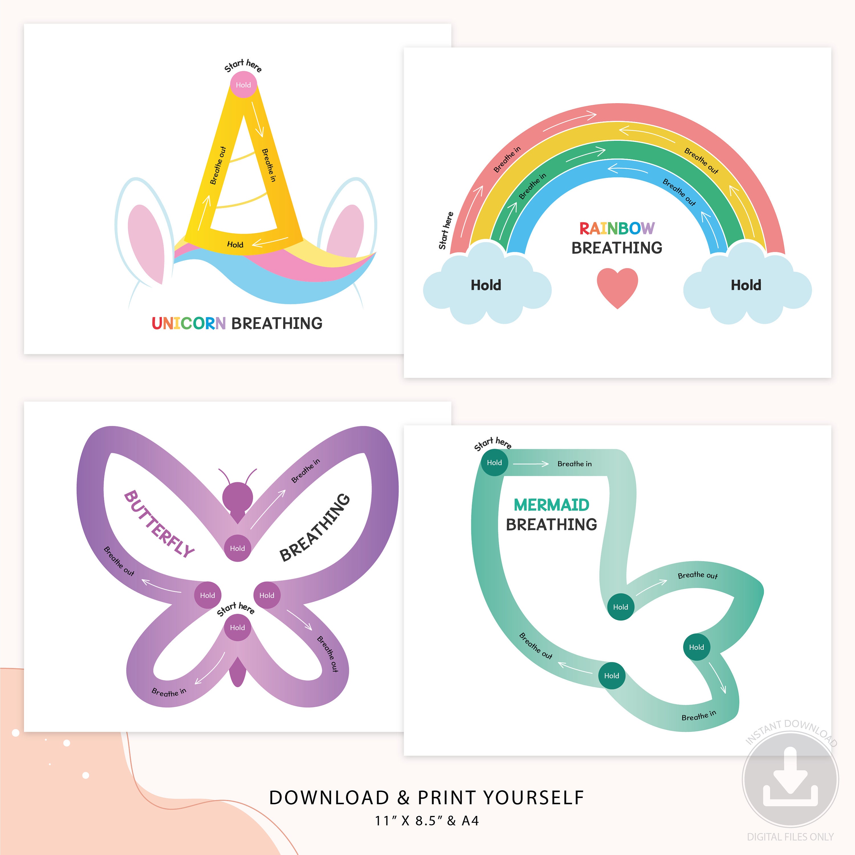 Mindfulness Breathing Exercises for Kids, Finger Tracing Cards, Calm ...