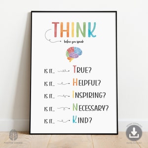 Think Before You Speak Poster, Social Emotional Learning, Classroom ...