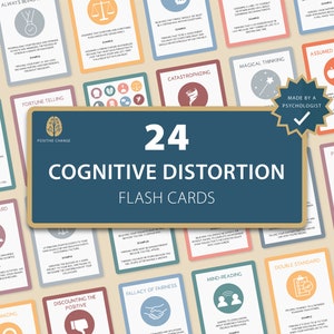 Cognitive Distortions Flash Cards, Unhelpful Thinking Cards, Thinking ...