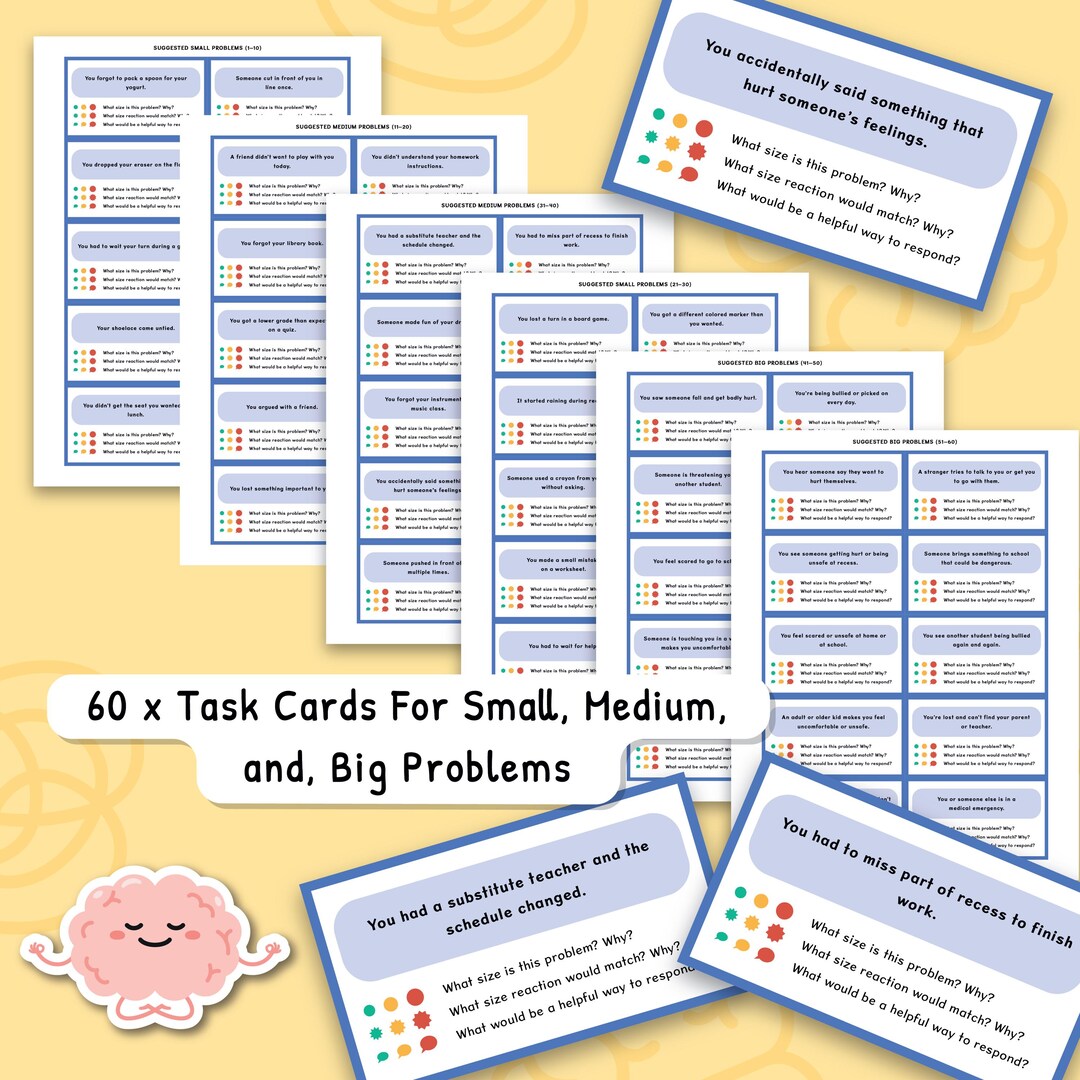 Size of the Problem Task Cards, Kids Teens Reaction Sizes, ADHD ...