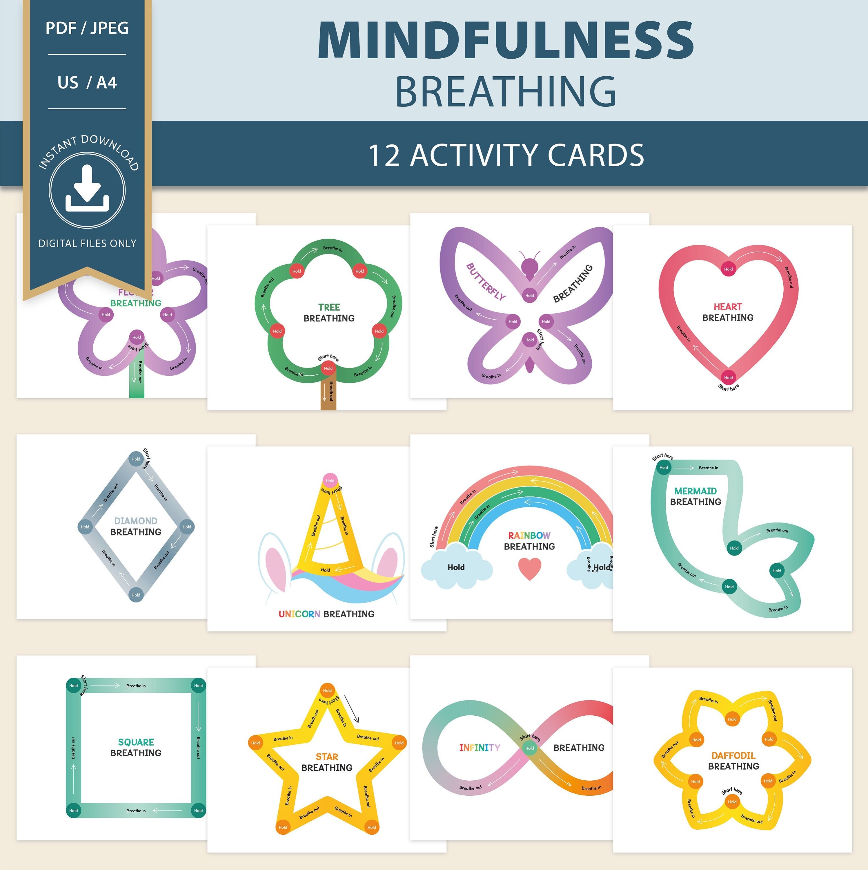 Mindfulness Breathing Exercises for Kids, Finger Tracing Cards, Calm ...