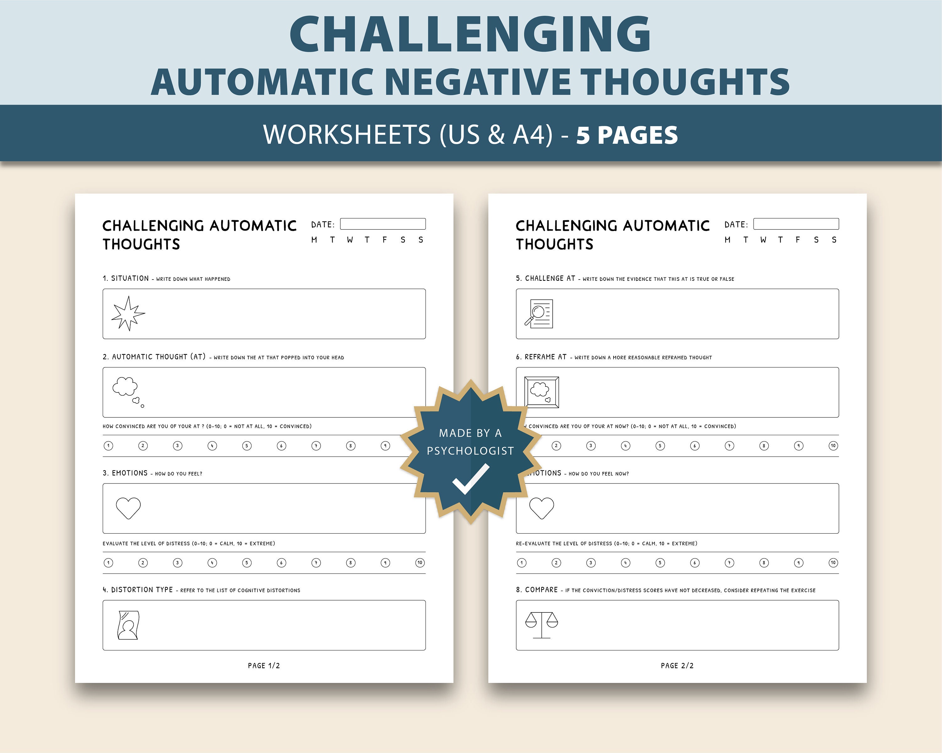 Challenge Automatic Negative Thoughts, Thinking Traps Worksheet ...