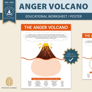 Anger Volcano Worksheet, Anger Fillable Worksheet, Emotional Self ...