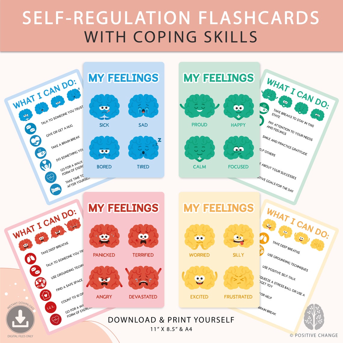 Self-regulation Flashcards With Coping Strategies, Zones of Regulation ...