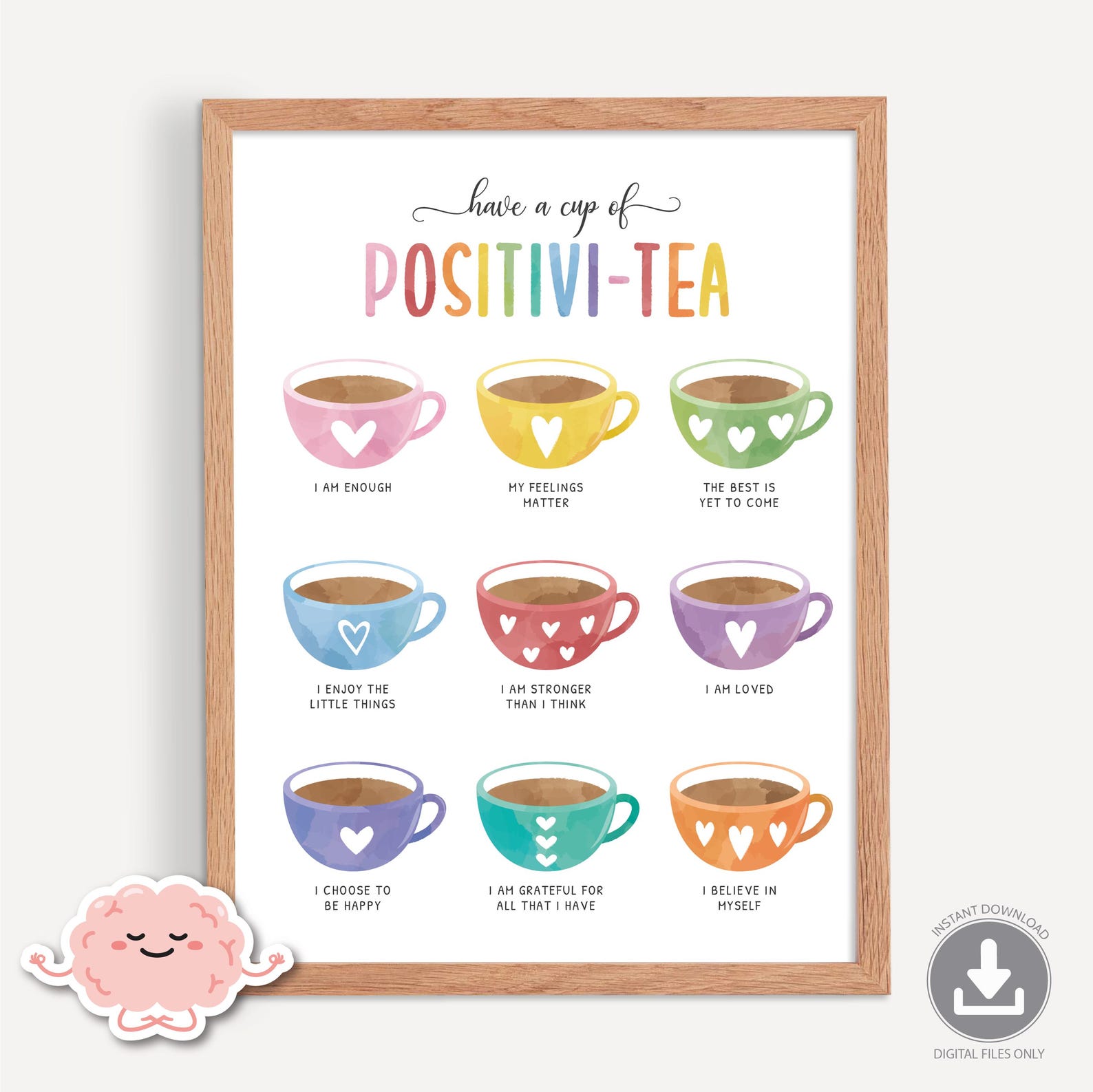 Positivi-tea Positivity Poster, Affirmations Watercolor Print, Positive ...