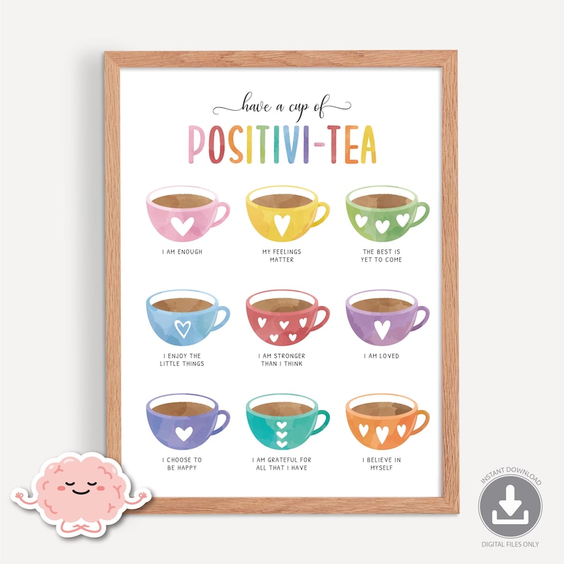 Positivi-tea Positivity Poster, Affirmations Watercolor Print, Positive ...