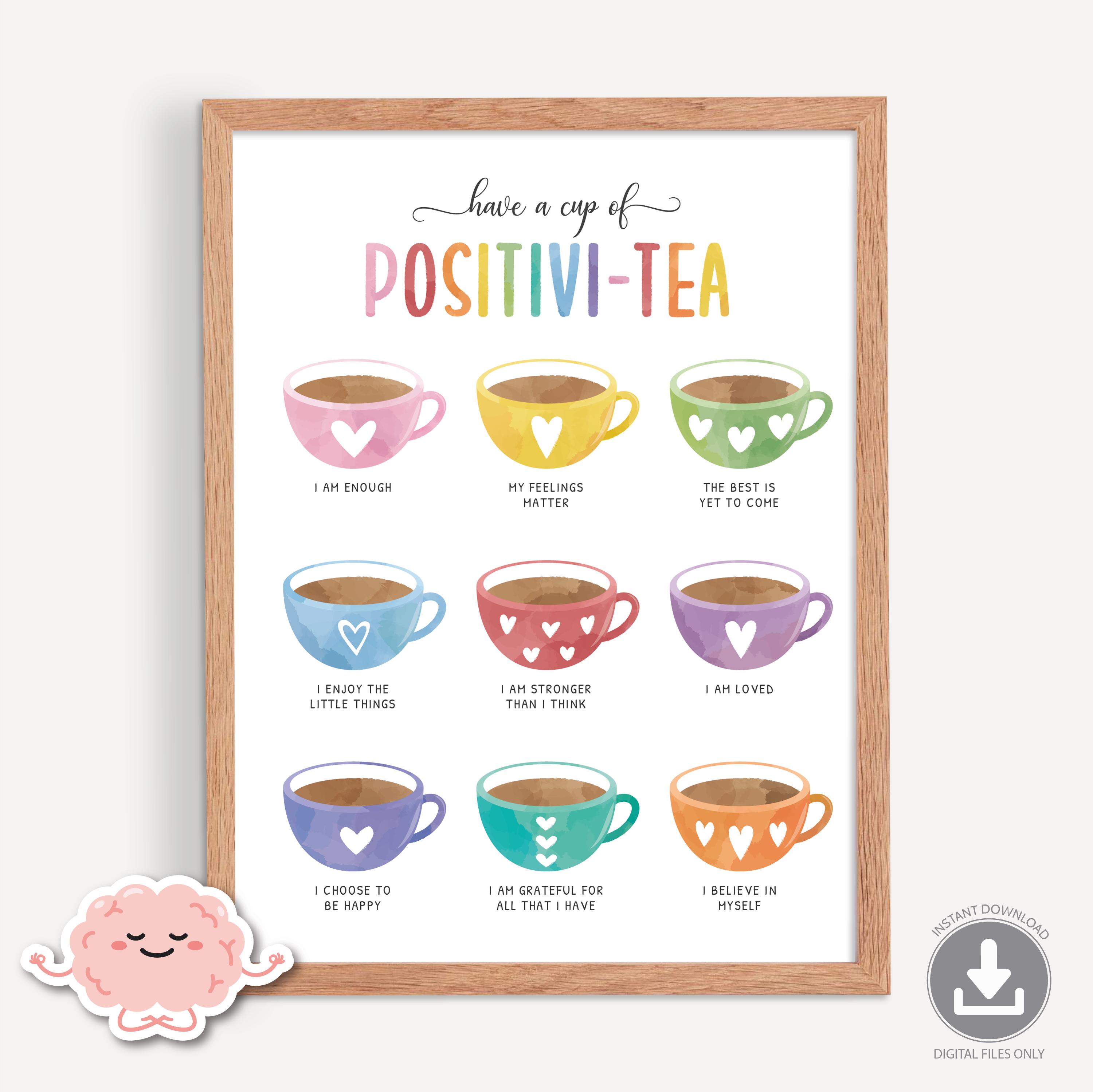 Positivi-tea Positivity Poster, Affirmations Watercolor Print, Positive ...