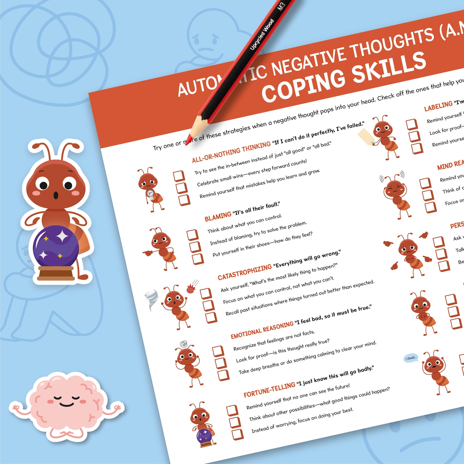Ants Automatic Negative Thoughts Coping Checklist, Kids Thinking Errors ...