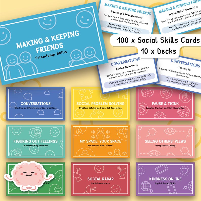 Social Skills Scenario Cards, 100 Social Emotional Learning Prompts ...