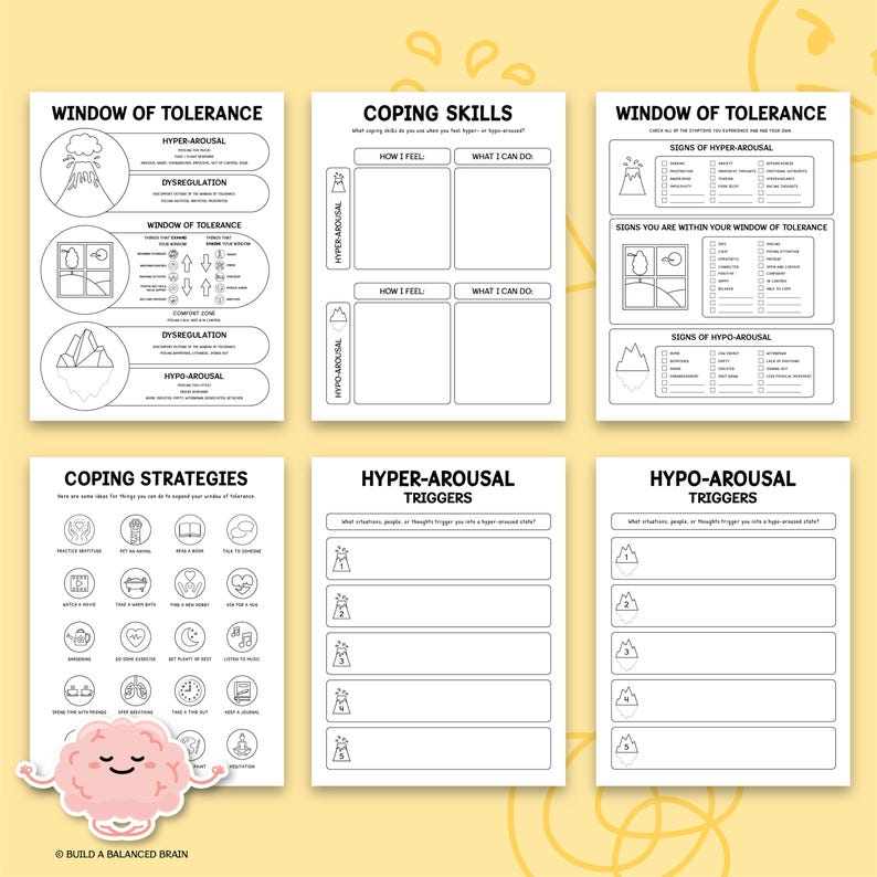 Window of Tolerance Toolkit, Anxiety, Trauma Handout, Emotional ...