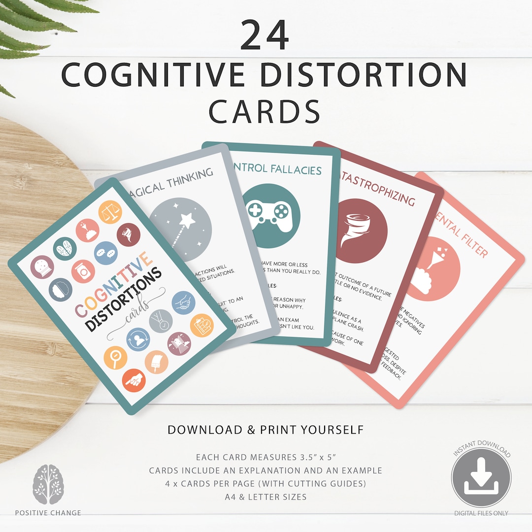 Cognitive Distortions Flash Cards Unhelpful Thinking Cards - Etsy