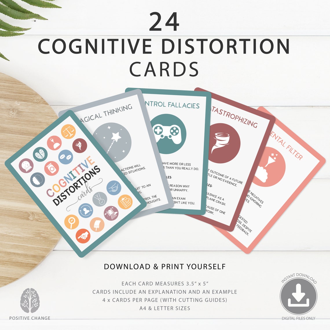 Cognitive Distortions Flash Cards, Unhelpful Thinking Cards, Thinking ...
