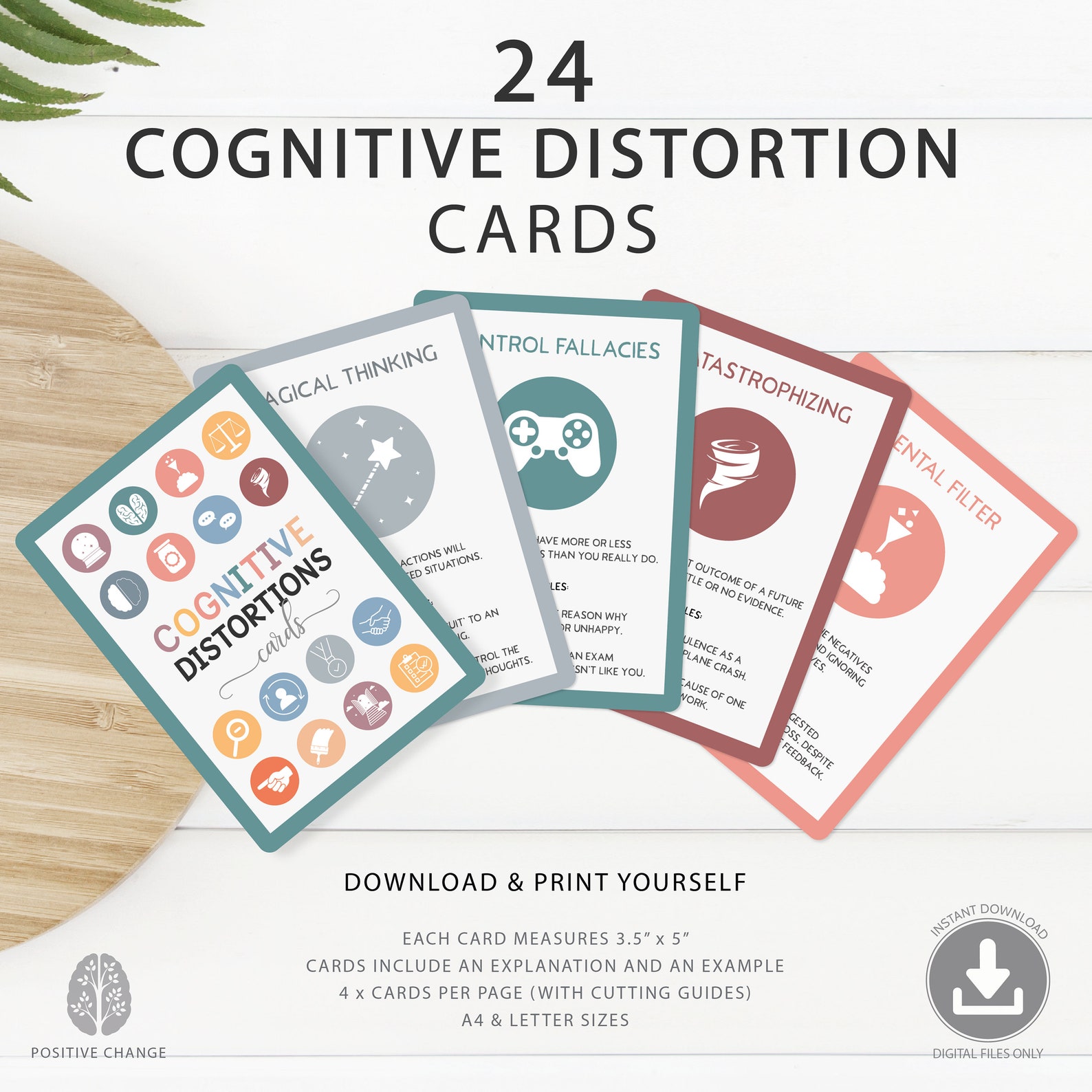 Cognitive Distortions Flash Cards, Unhelpful Thinking Cards, Thinking ...