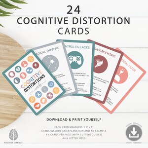 Cognitive Distortions Flash Cards, Unhelpful Thinking Cards, Thinking ...