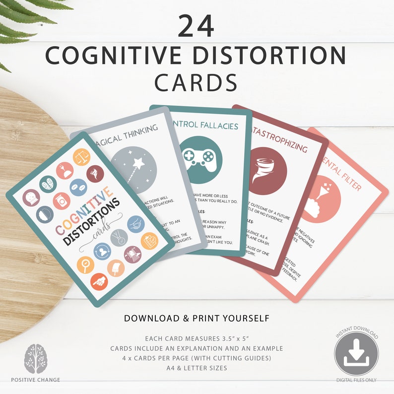 Cognitive Distortions Flash Cards, Unhelpful Thinking Cards, Thinking ...