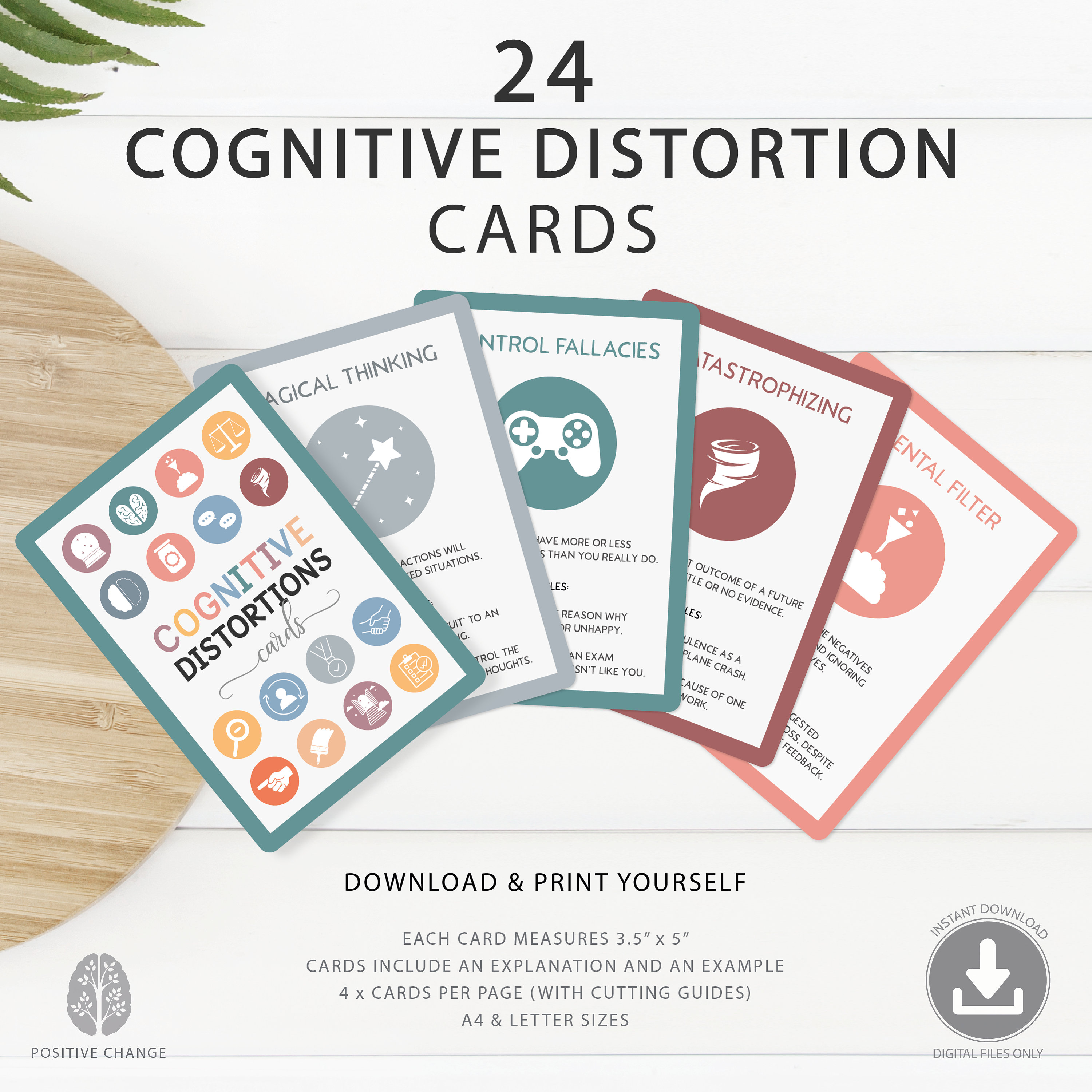 Cognitive Distortions Flash Cards, Unhelpful Thinking Cards, Thinking ...