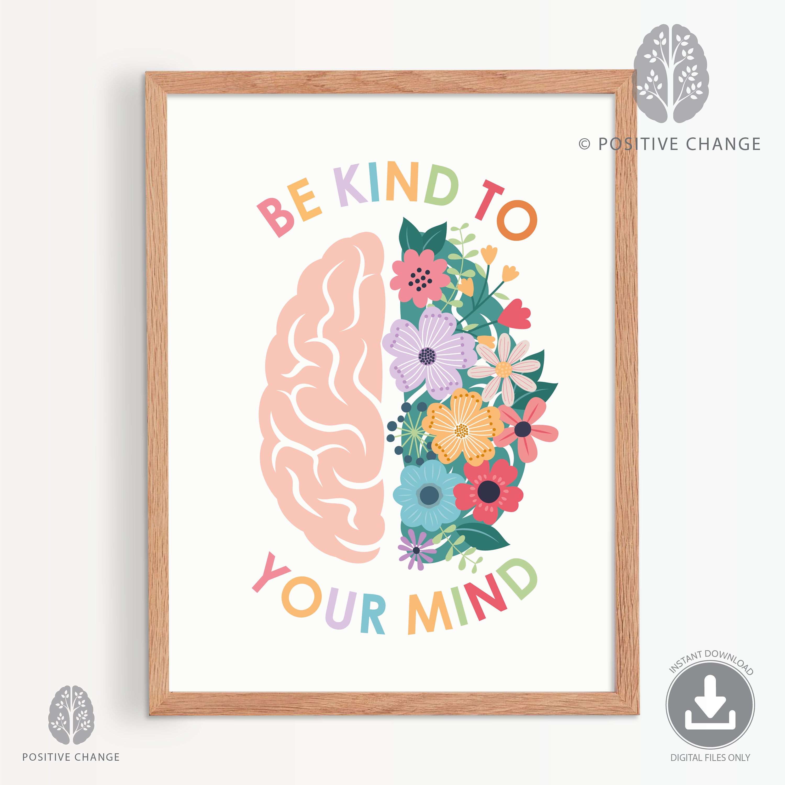 Be Kind to Your Mind Print, Growth Mindset, Brain Poster, Boho ...