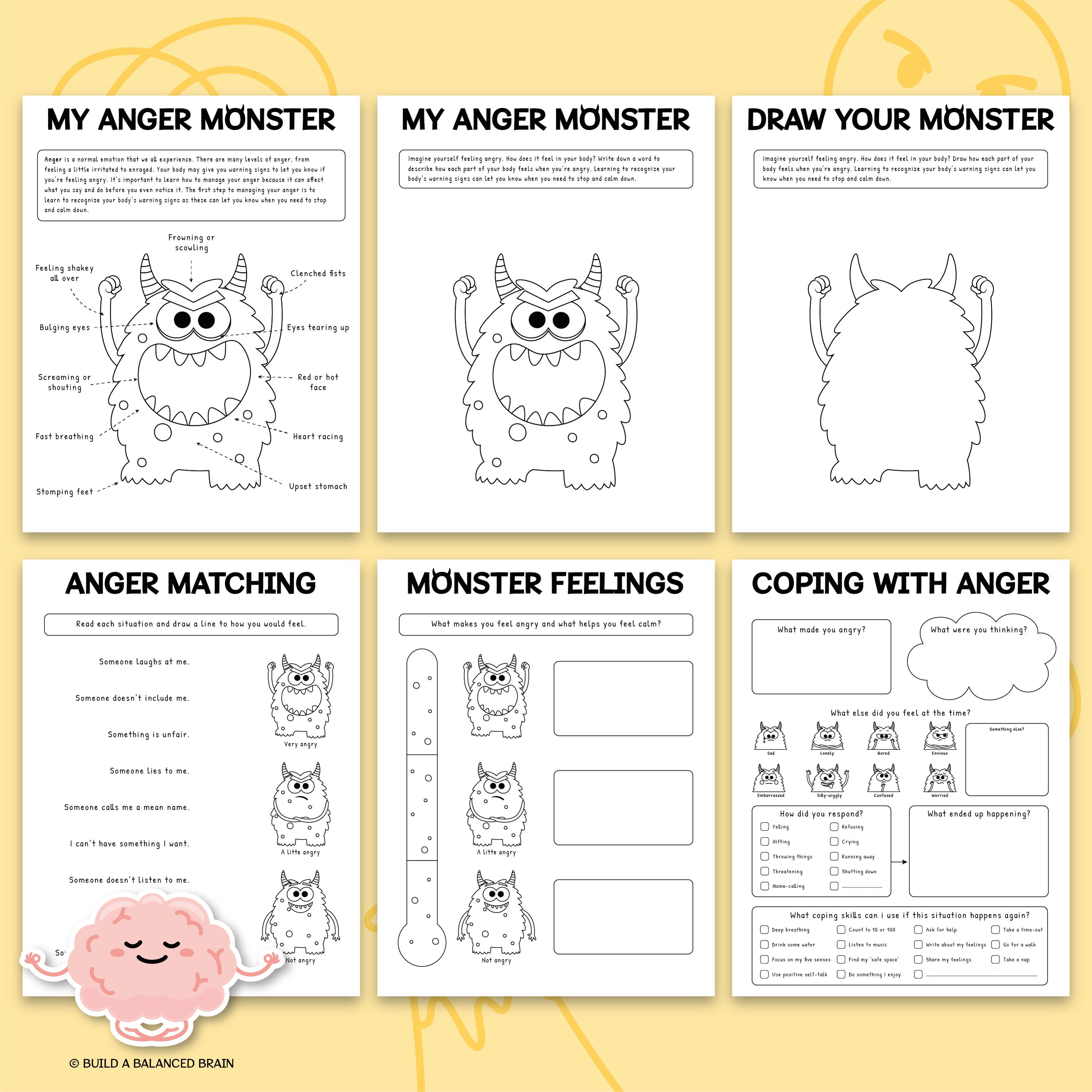 My Anger Monster, Working Through Anger Worksheets, Emotional ...