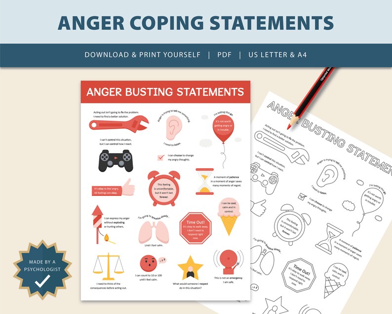 Anger Management 18 Printable Pages, Coping Skills Bundle, CBT ...