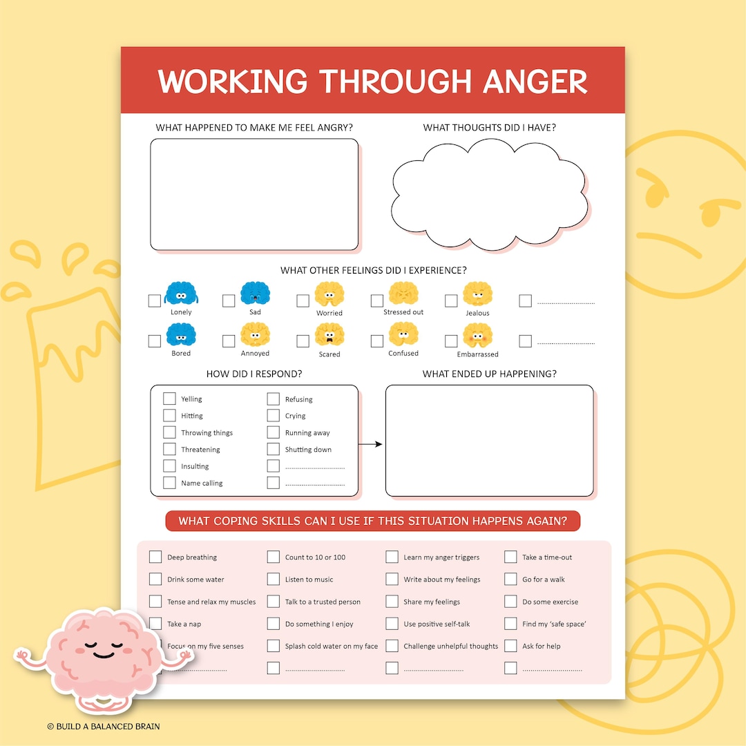 Working Through Anger, Emotional Regulation, Anger Management Printable ...