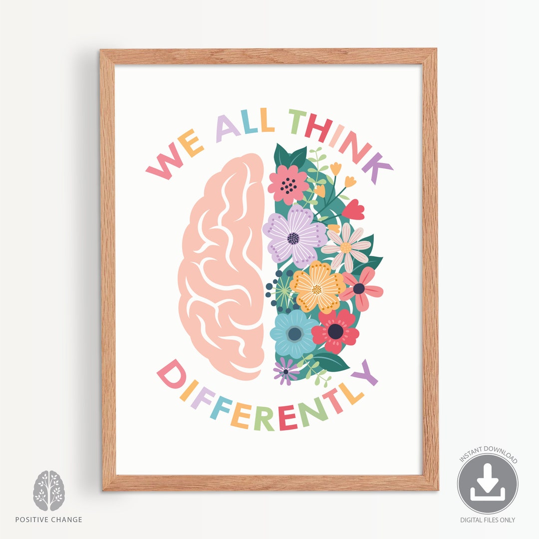 Neurodiversity Brain Poster, We All Think Differently, Neurodivergent ...