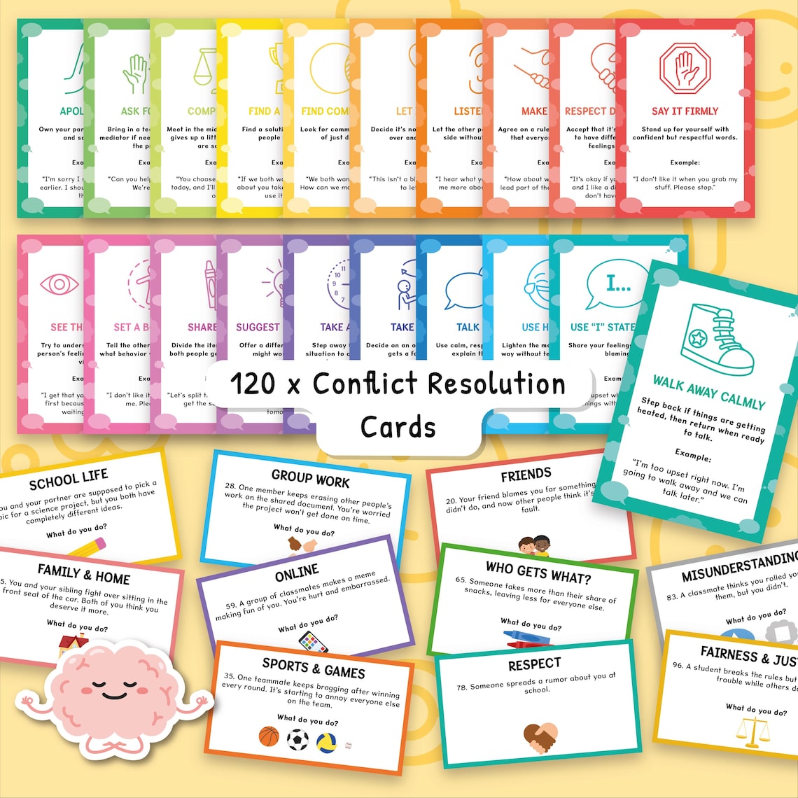 Conflict Resolution Cards for Kids, 120 Conflict Scenario Cards, Social ...