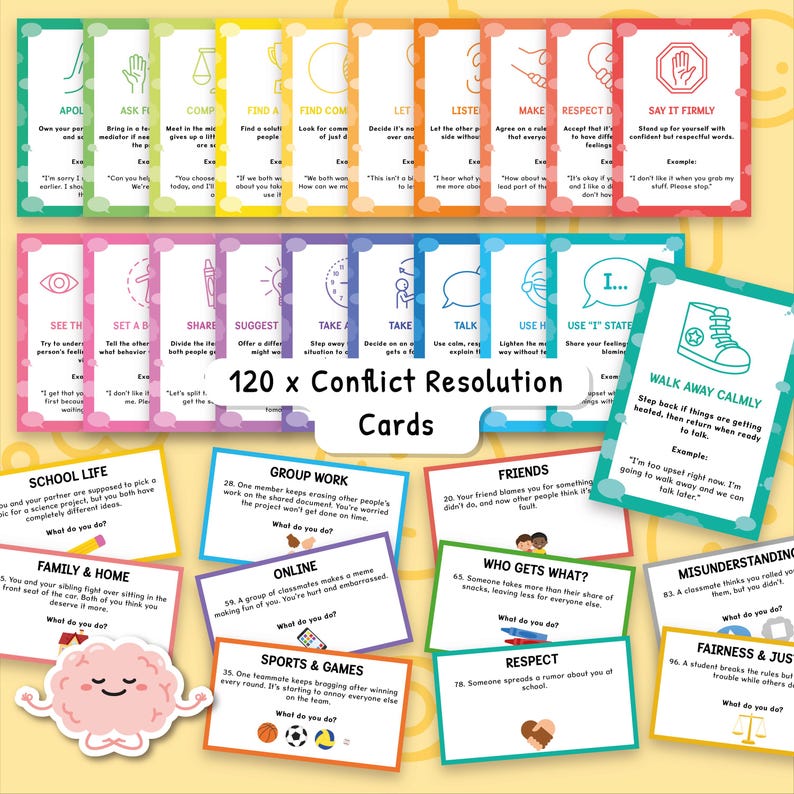Conflict Resolution Cards for Kids, 120 Conflict Scenario Cards, Social ...