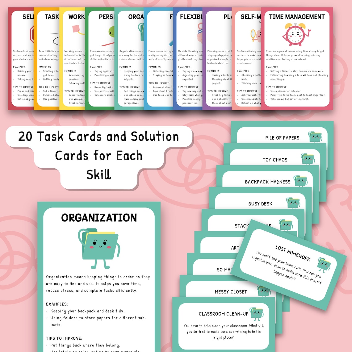 Executive Functioning Skills Task Cards, 200 Cards, ADHD Life Skills ...