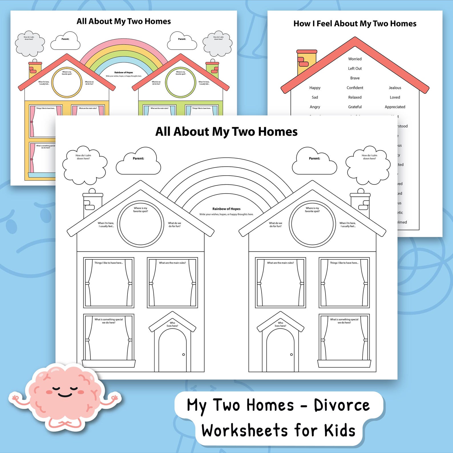 Two Homes CBT Worksheets, Kids Divorce Coping Skills, Two Houses ...