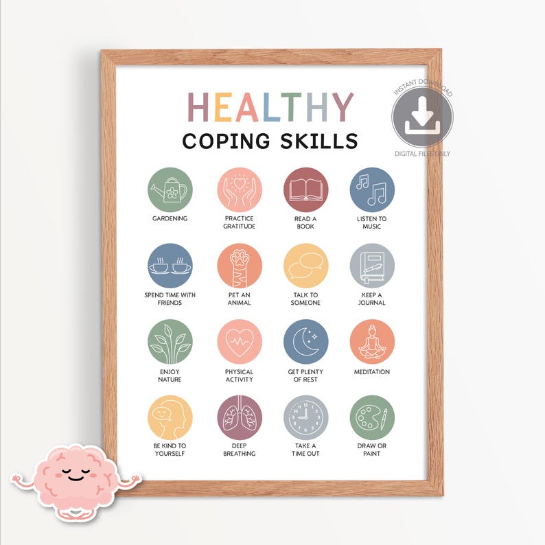 Healthy Coping Skills Poster, Mental Health Print, Anxiety Coping ...