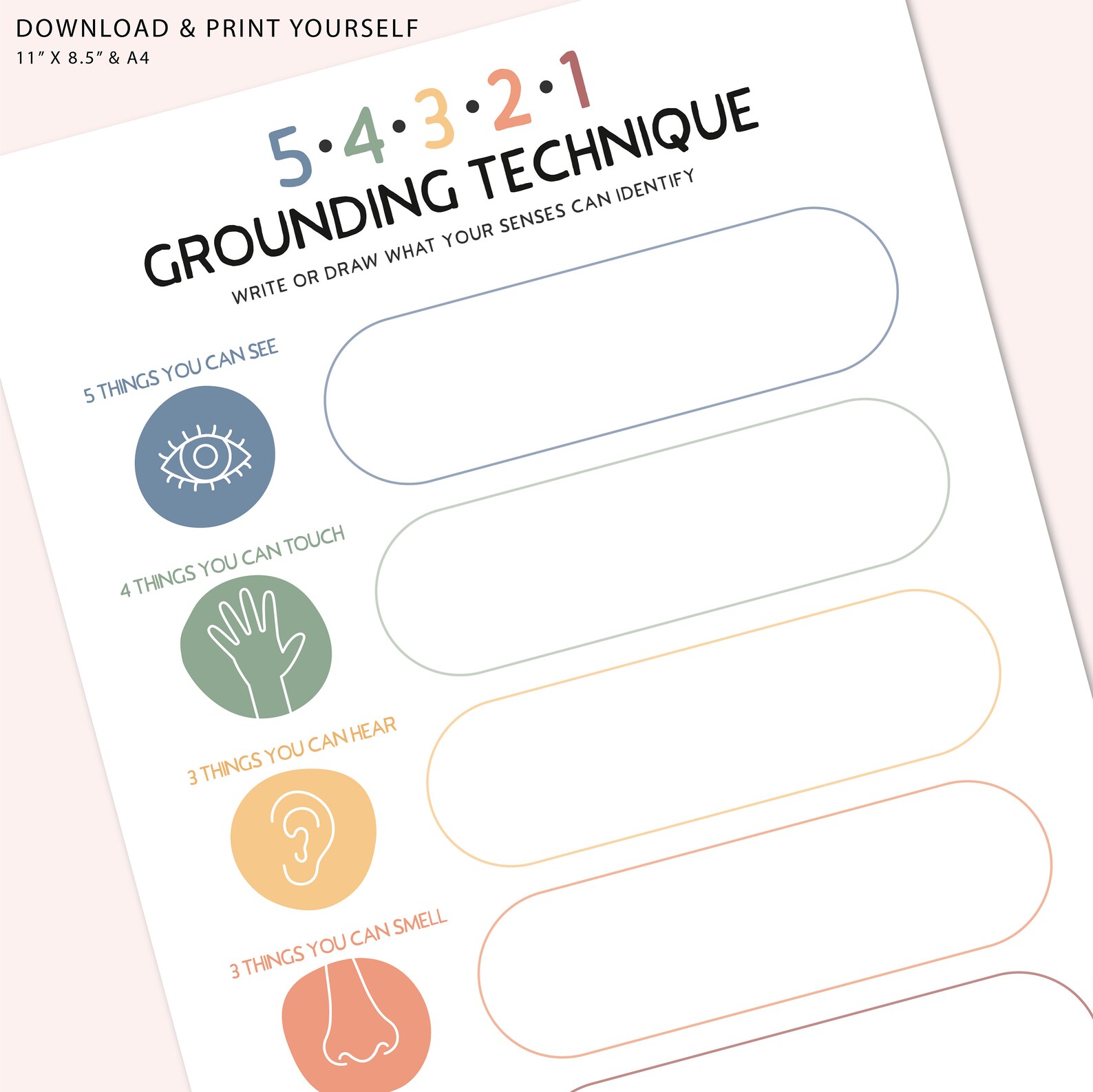54321 Grounding Worksheet, 54321 Grounding Technique, 5 Senses ...