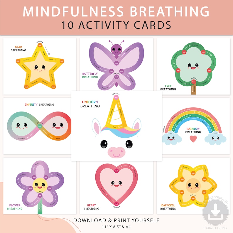 Mindfulness Breathing Activities for Kids, Finger Tracing Cards ...