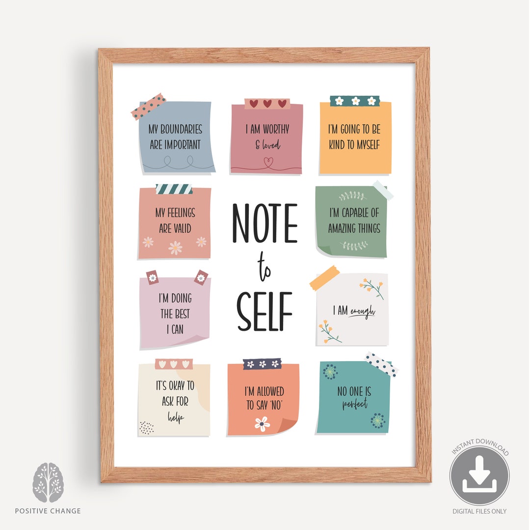 Note to Self Poster, Be Kind to Yourself, Affirmations, Positive Self ...